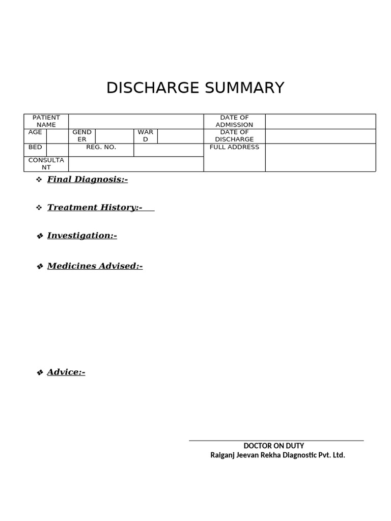 Blank Discharge Summary | PDF