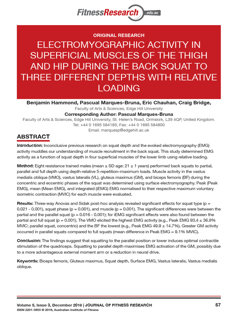 Electromyographic Activity in Superficial Muscles of The Thigh and Hip ...
