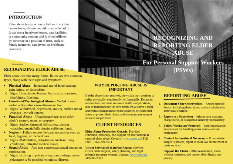 Pamphlet - Recognizing and Reporting Elder Abuse | PDF | Child Abuse | Psychological Abuse