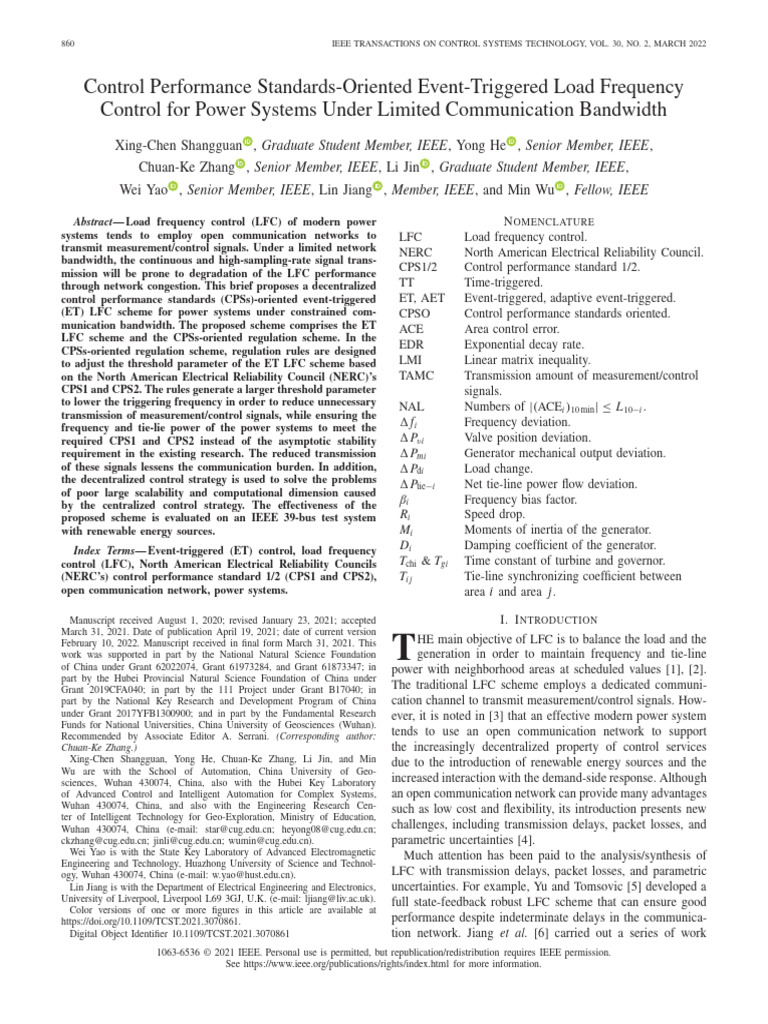 Control Performance Standards-Oriented Event-Triggered Load Frequency Control For Power Systems ...