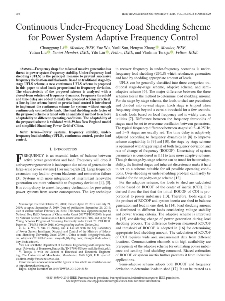 Continuous Under-Frequency Load Shedding Scheme For Power System Adaptive Frequency Control ...