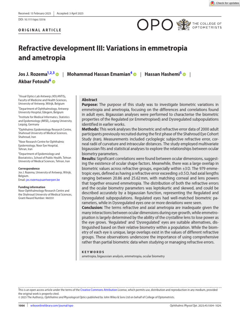 Ophthalmic Physiologic Optic - 2025 - Rozema - Refractive Development III Variations in ...