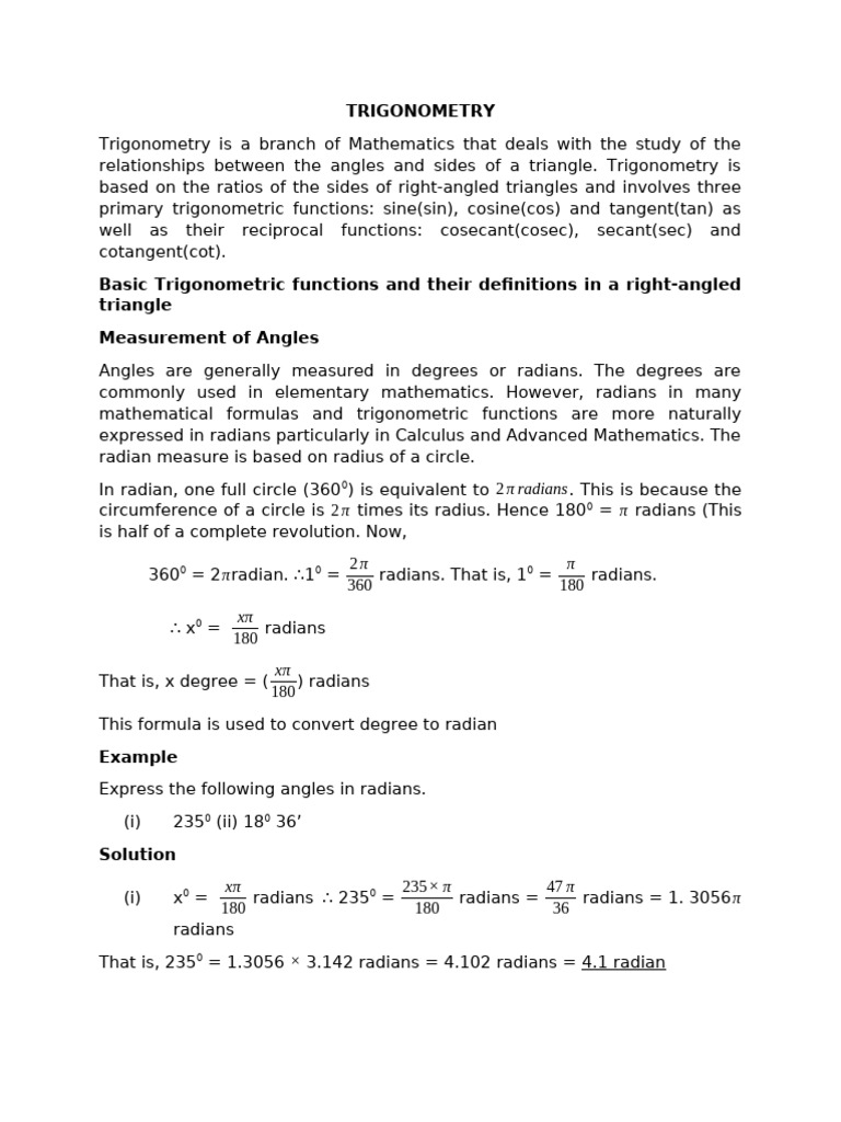 Trigonometry - Mat 101 Unilesa | PDF | Trigonometric Functions | Trigonometry