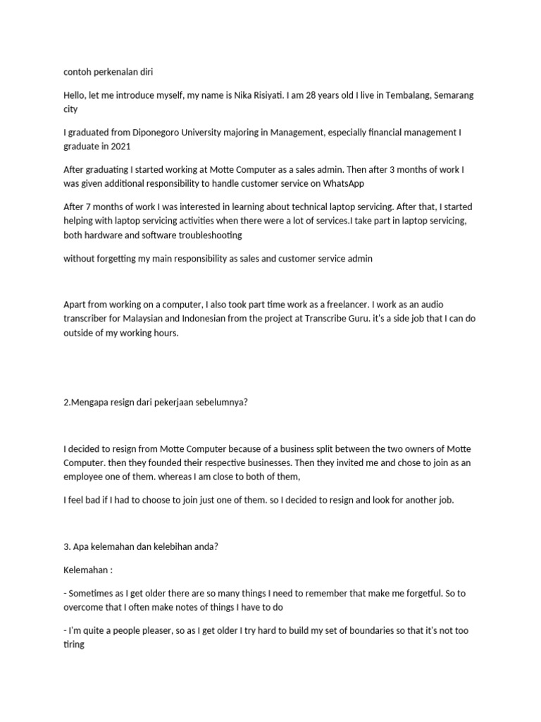 Latihan Jawaban Interview | PDF | Social Psychology | Human Communication