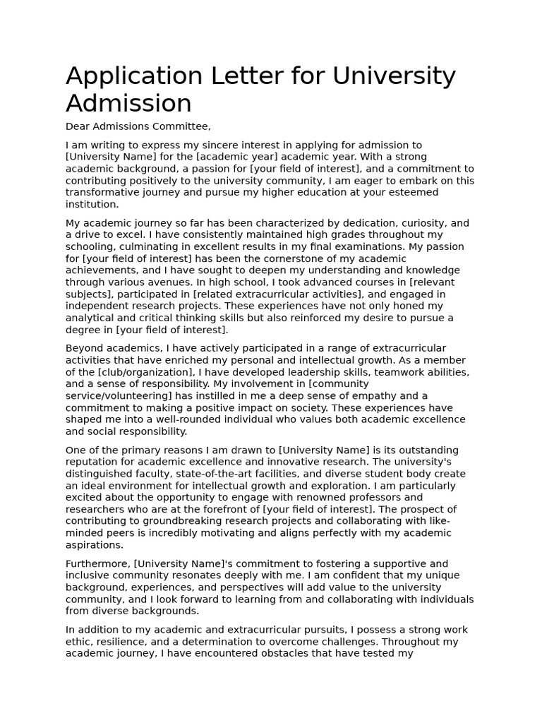 Application Letter For University Admission | PDF | Psychological ...