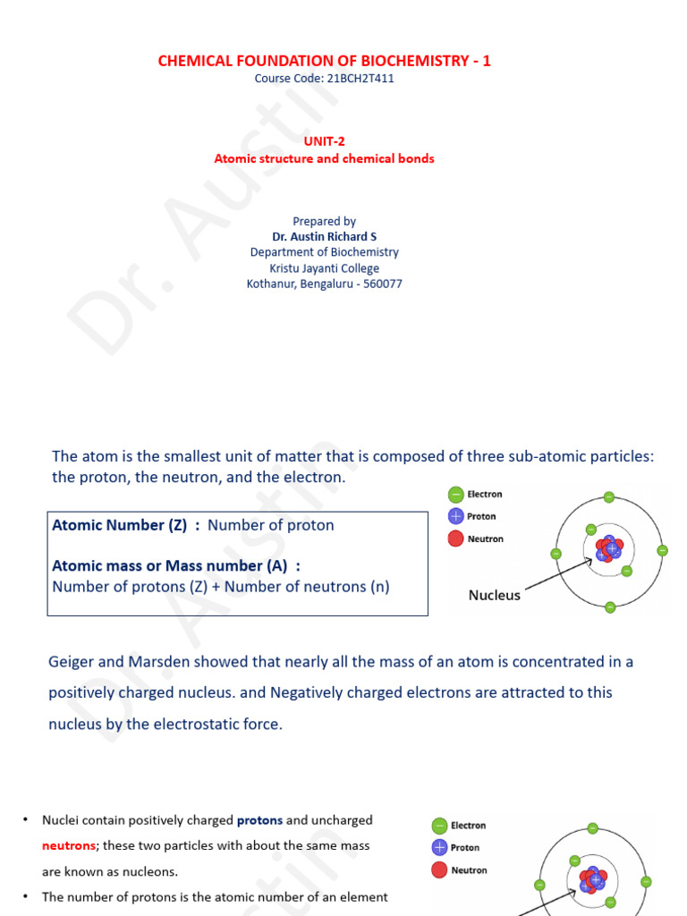 UNIT-2 Atomic Structure and Chemical Bonds | PDF | Atoms | Atomic Nucleus