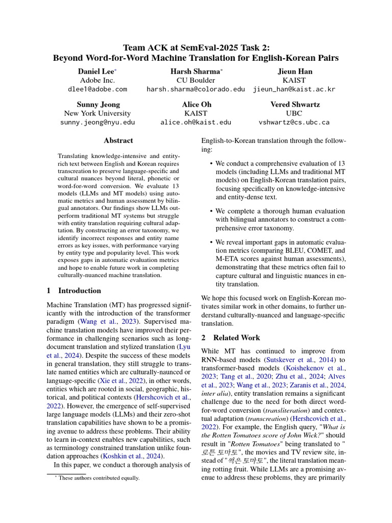 Team ACK at SemEval-2025 Task 2 Beyond Word-For-Wo | PDF | Linguistics | Human Communication