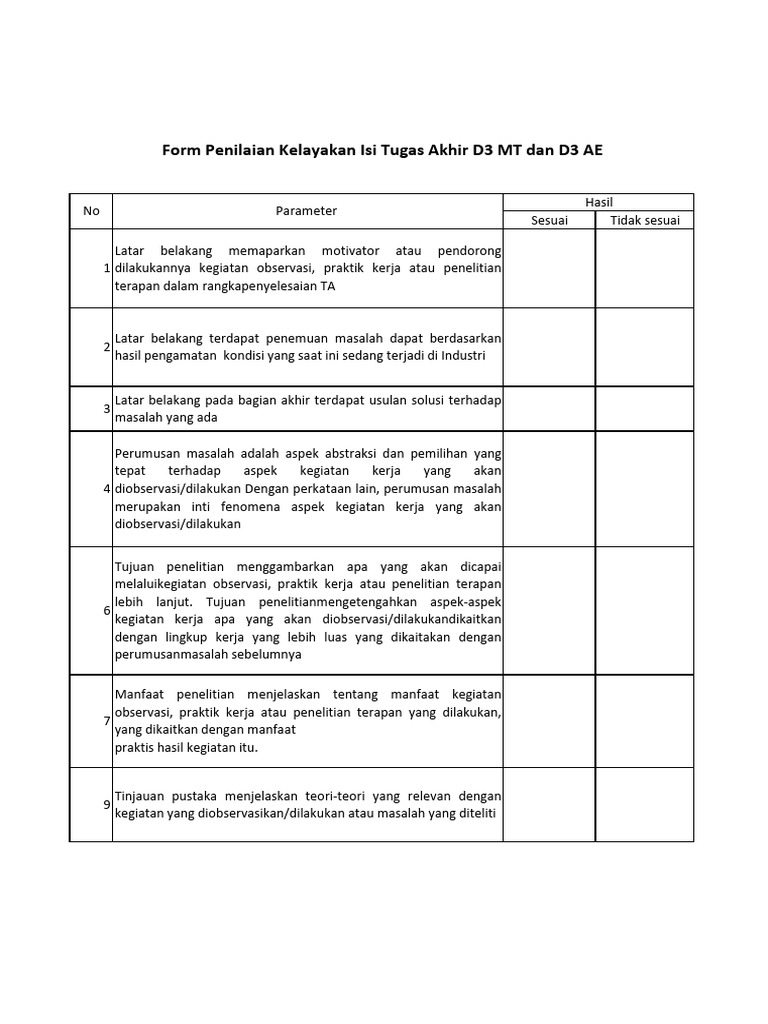 V01 Checklist Tugas Akhir D3 MT Dan D3 AE-1 | PDF
