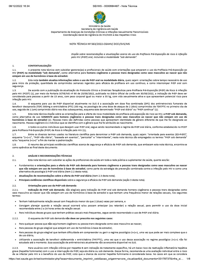 Protocolo PREP SOB DEMANDA - NOTA TECNICA | PDF | Relação sexual | HIV/AIDS