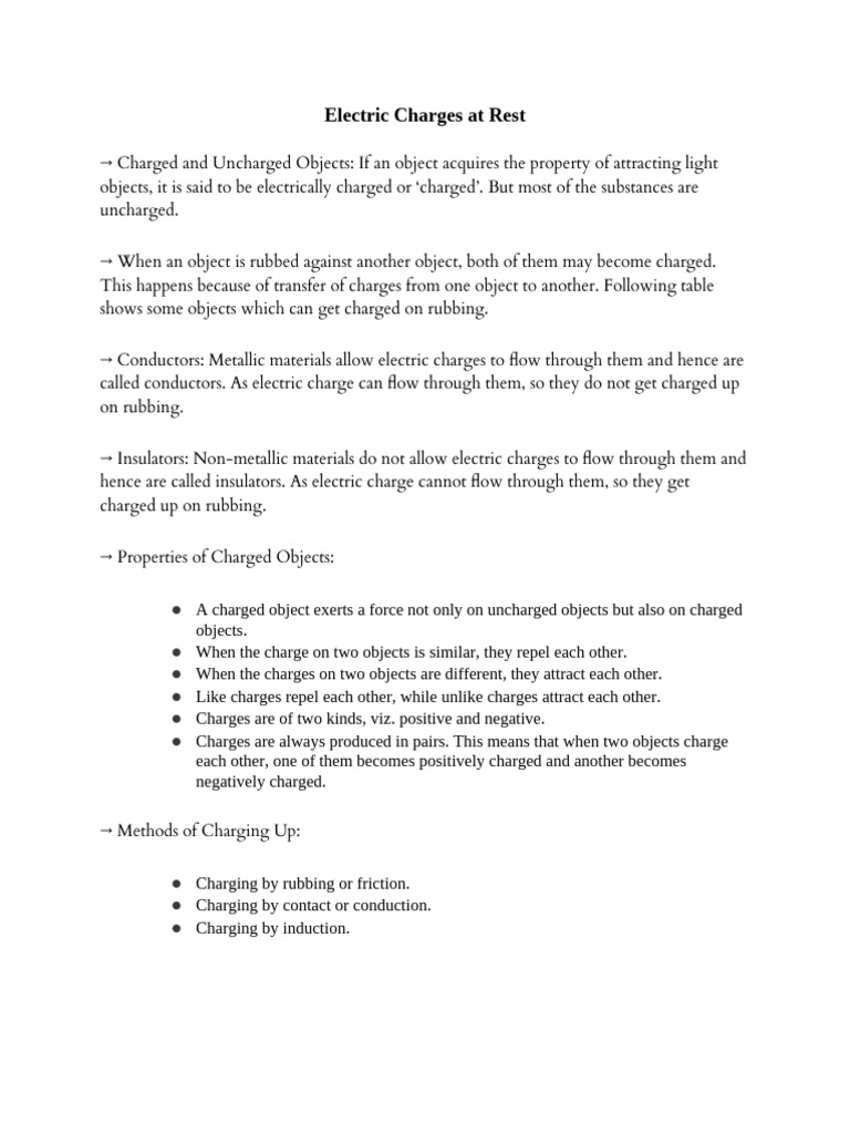 Electric Charges at Rest | PDF | Lightning | Electric Charge
