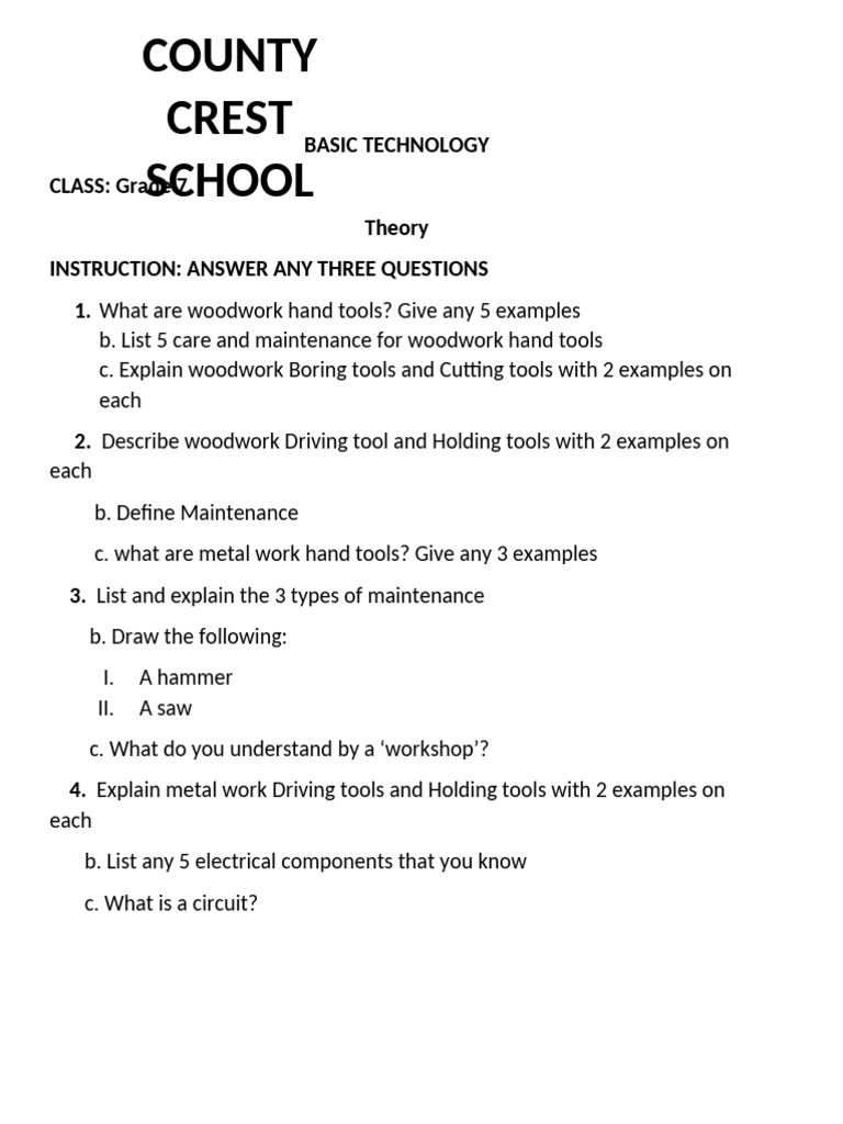 Grade 7 Basic Technology: Tools & Maintenance | PDF
