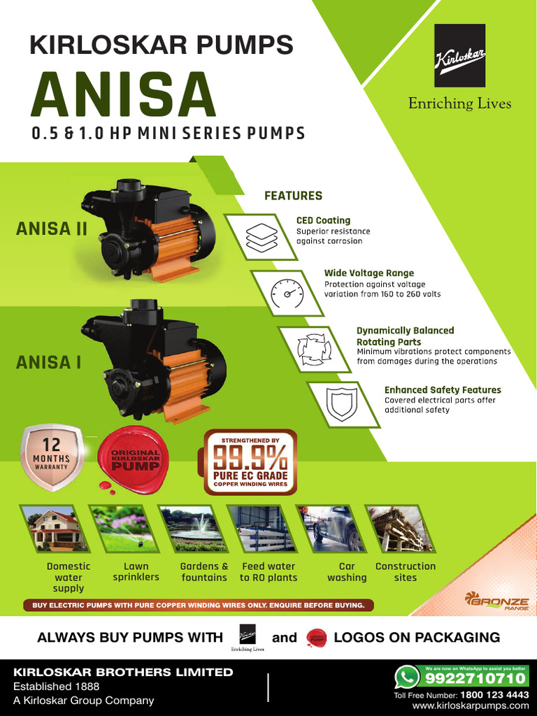 Anisa II Anisa I Leaflet Low Res | PDF | Pump | Mains Electricity