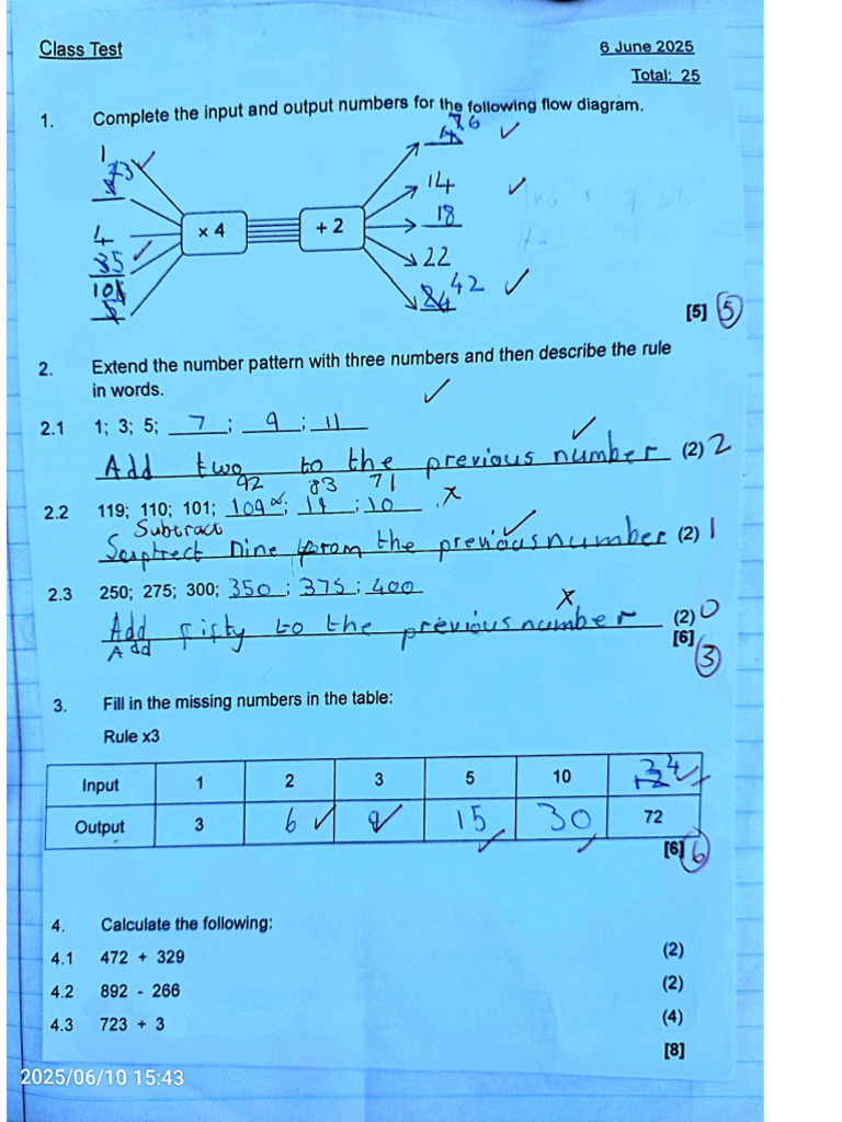 Grade 4 Term 2 Class Test Maths | PDF
