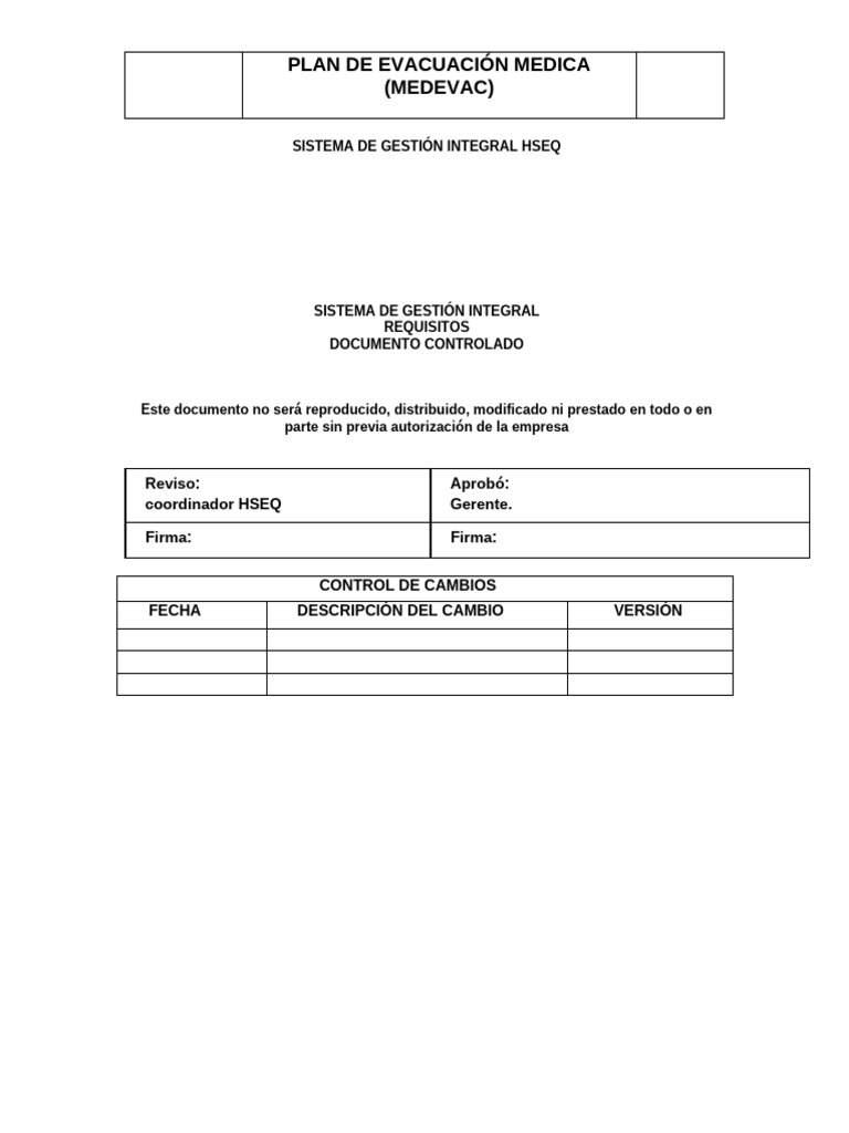 Plan Evacuación Médica Medevac | PDF | Hospital | Ambulancia