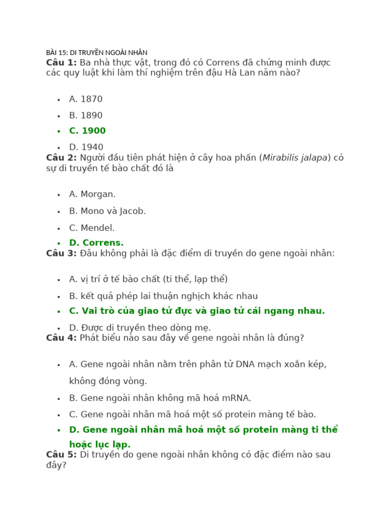 Sinh 15p Kì 2 Bài 15 16 18 | PDF