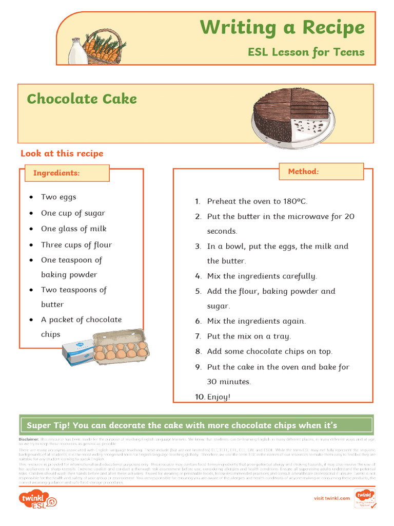 T 1713939256c Esl Writing A Recipe Food and Containers Teens A1 ...