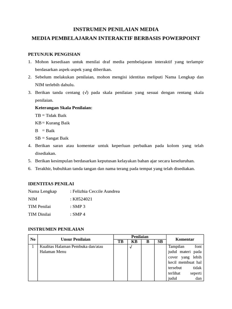 Instrumen Penilaian Media Pembelajaran | PDF