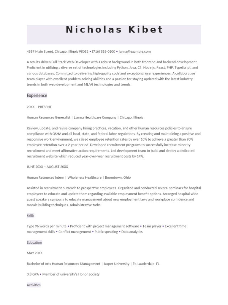 ATS Classic HR Resume | PDF