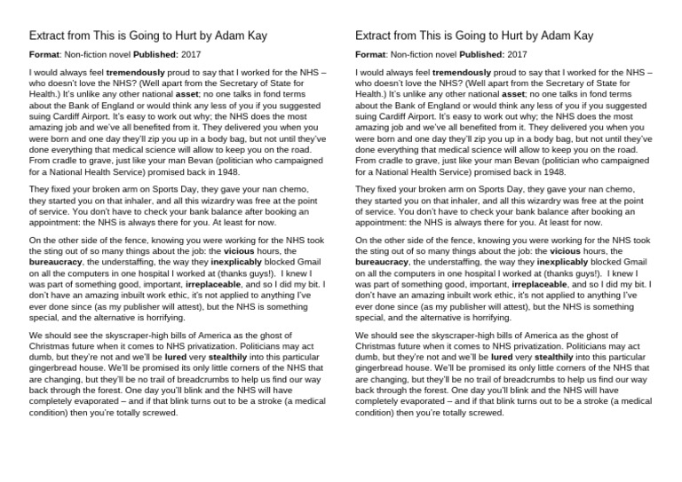 Lesson 4 Extract From This Is Going To Hurt by Adam Kay | PDF