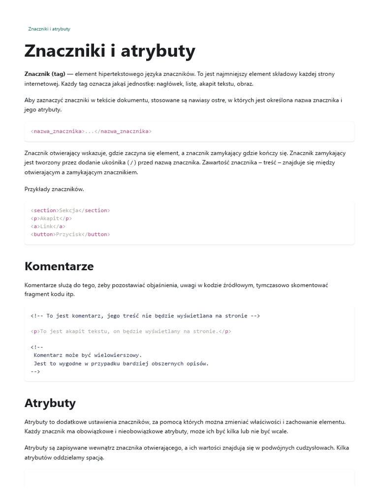 02 Znaczniki I Atrybuty | PDF