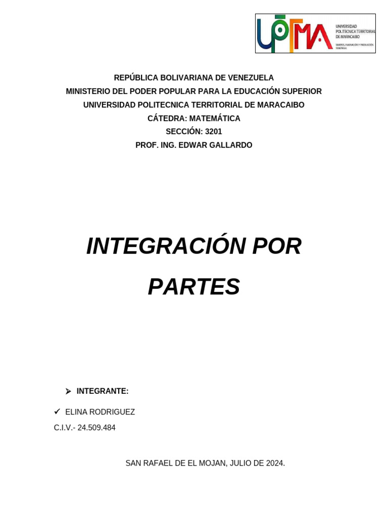 Integración por Partes: Definición y Fórmula | PDF | Integral | Derivado