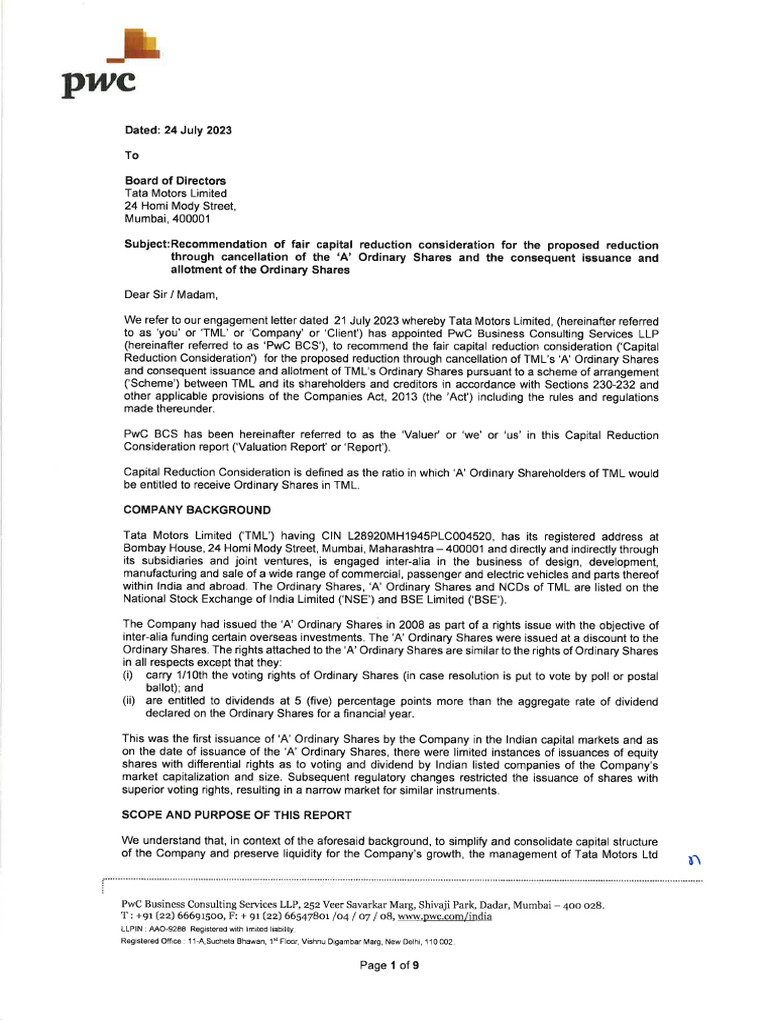 TMLSC PWC Valuation Report | PDF