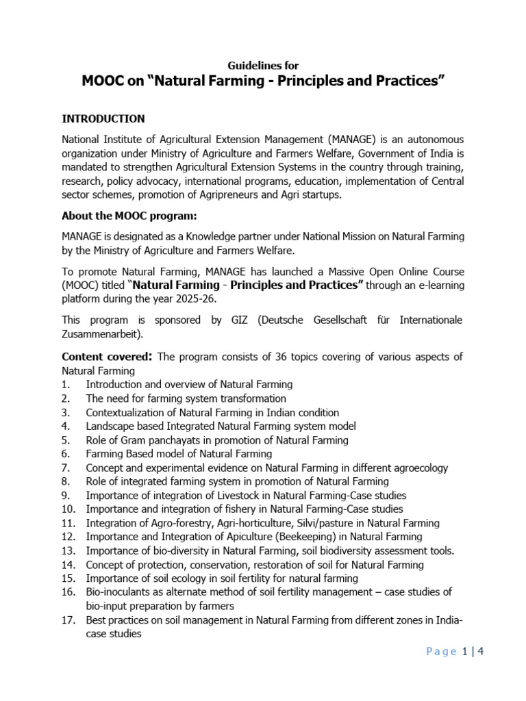 Guidelines For MOOC On Natural Farming - Batch I | PDF | Agriculture | Natural Environment