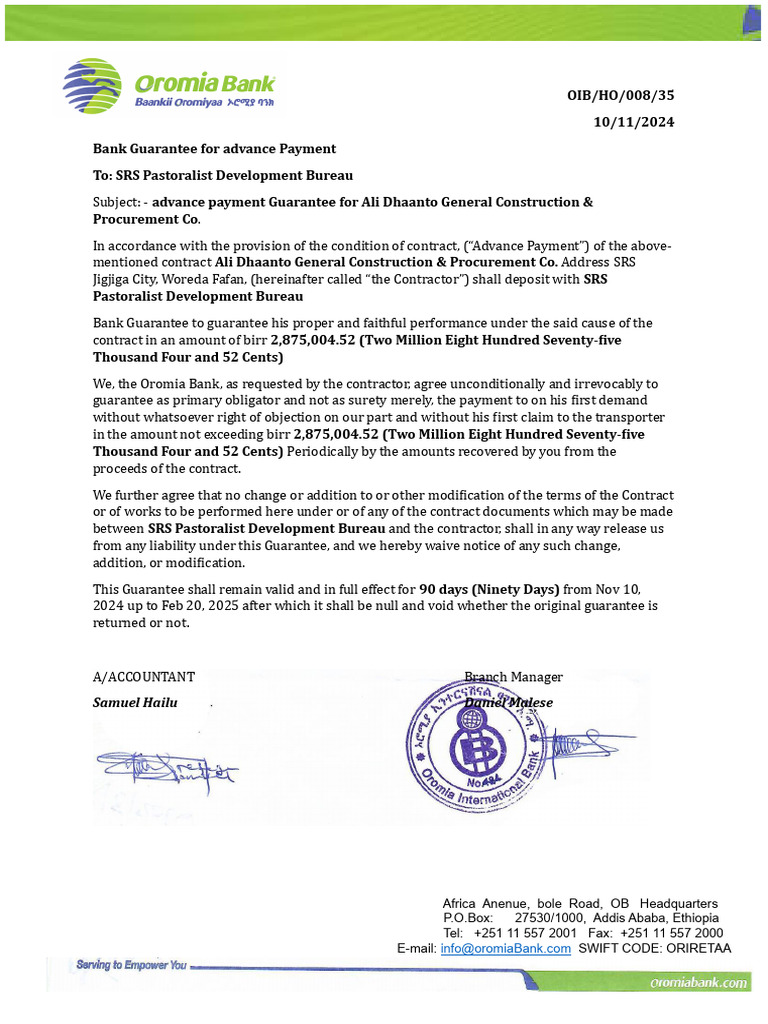 Bank Guarantee For Advance Payment | PDF | Guarantee | Contract Law