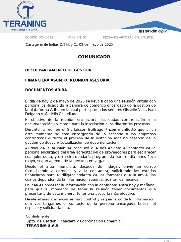 Comunicado Reunion 2 de Mayo | PDF