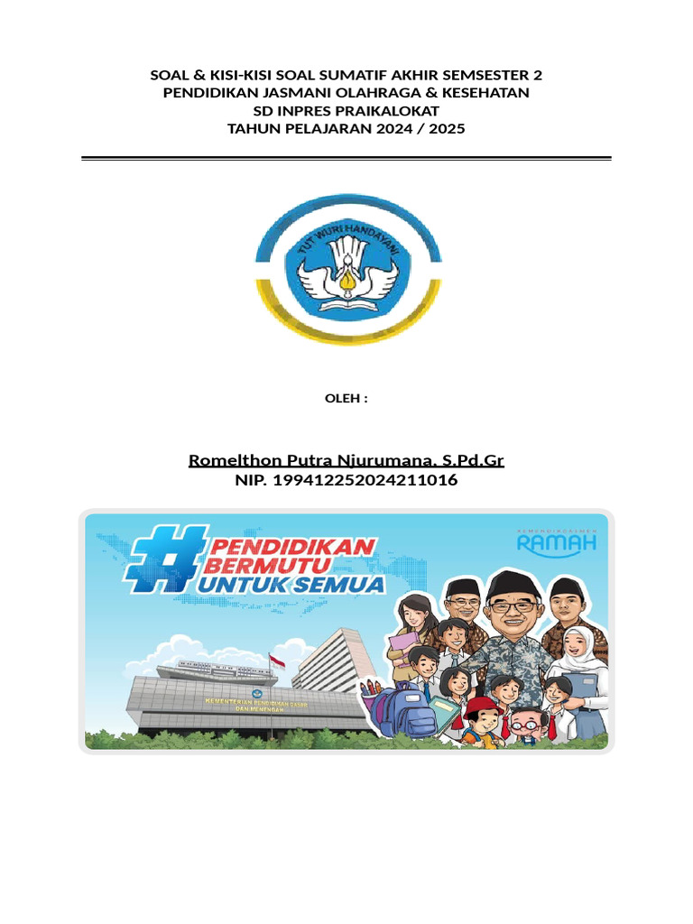 Soal & Kisi2 Pjok Pak El KLS 1 | PDF