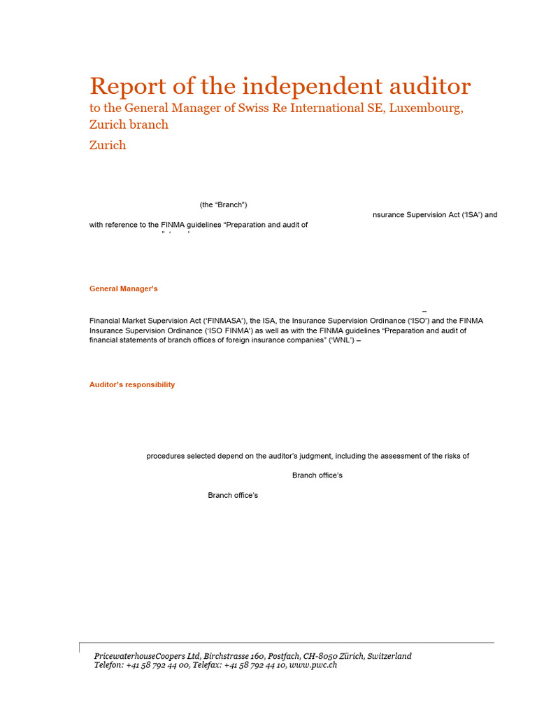 Sri Se Zurich Branch 2020 Audit Report PWC Signed | PDF | Audit ...