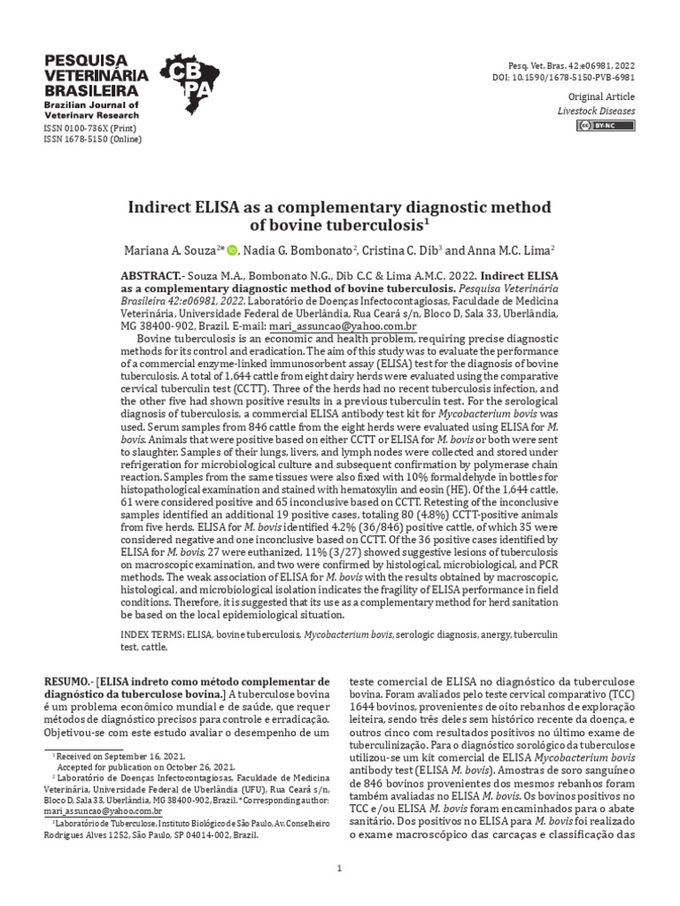 Indirect ELISA As A Complementary Diagnostic Method of Bovine ...