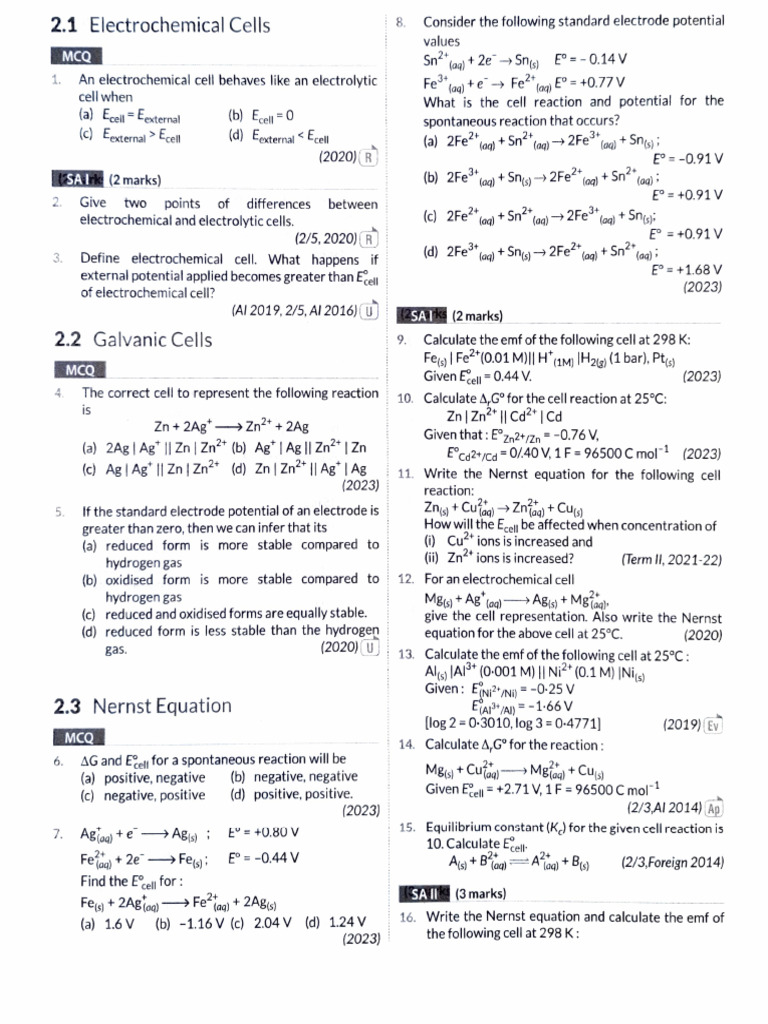 Electrochemistry - Xii (Hw-1) | PDF | Electrochemistry | Electromagnetism