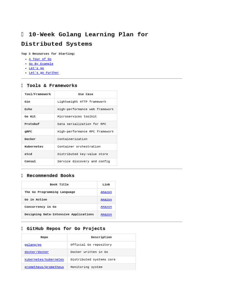 ? 10-Week Golang Learning Plan For Distributed Systems | PDF | Software Development | Computing