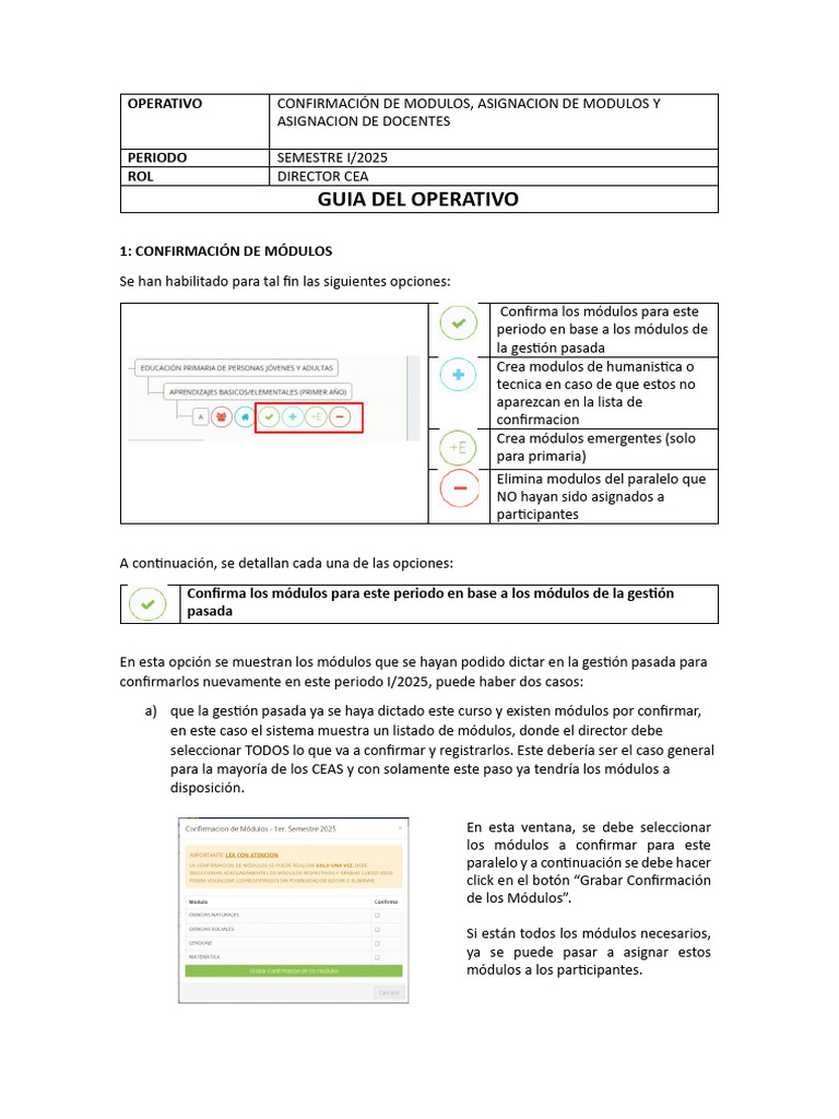 Confirmación y Asignación de Módulos 2025 | PDF