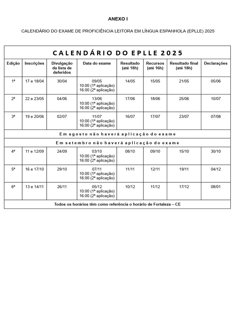 Calendário EPLLE 2025: Datas e Inscrições | PDF