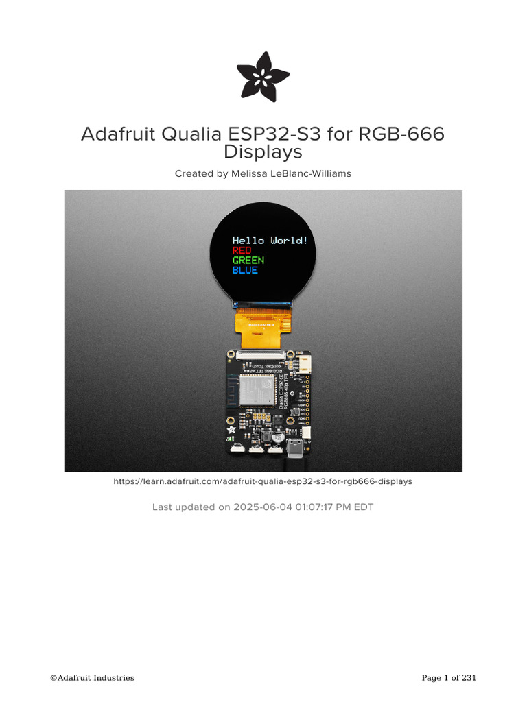 Adafruit Qualia Esp32 s3 For Rgb666 Displays | PDF | Computer File ...