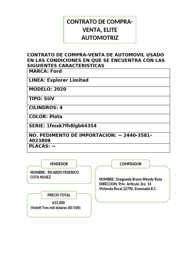 Contrato Compra Venta Explorer Limited 2020 | PDF