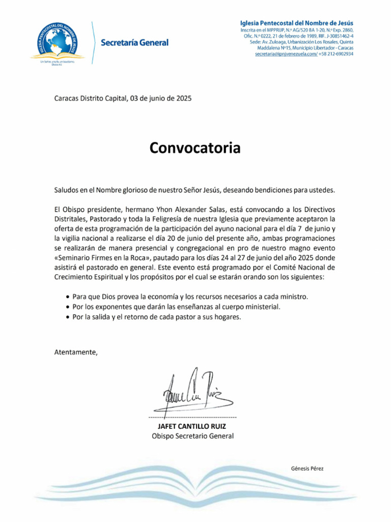 2506015-E025 Convocatoria Ayuno y Vigilia Nacional | PDF