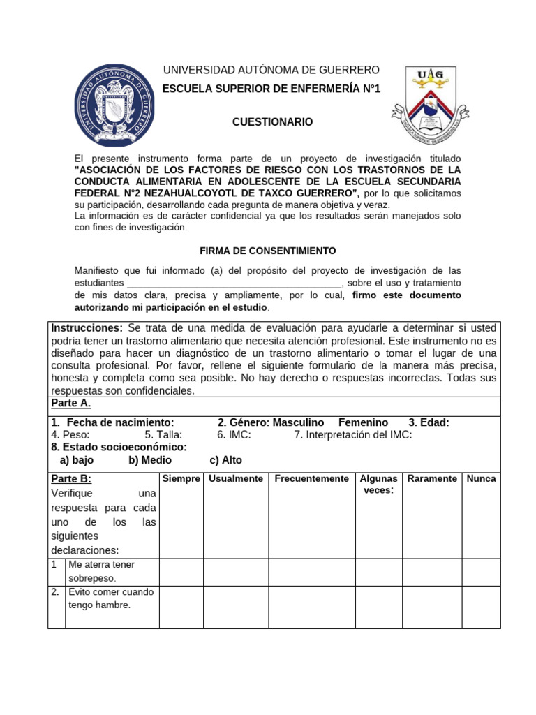 Test TCA | PDF | Alimentos | Desorden alimenticio