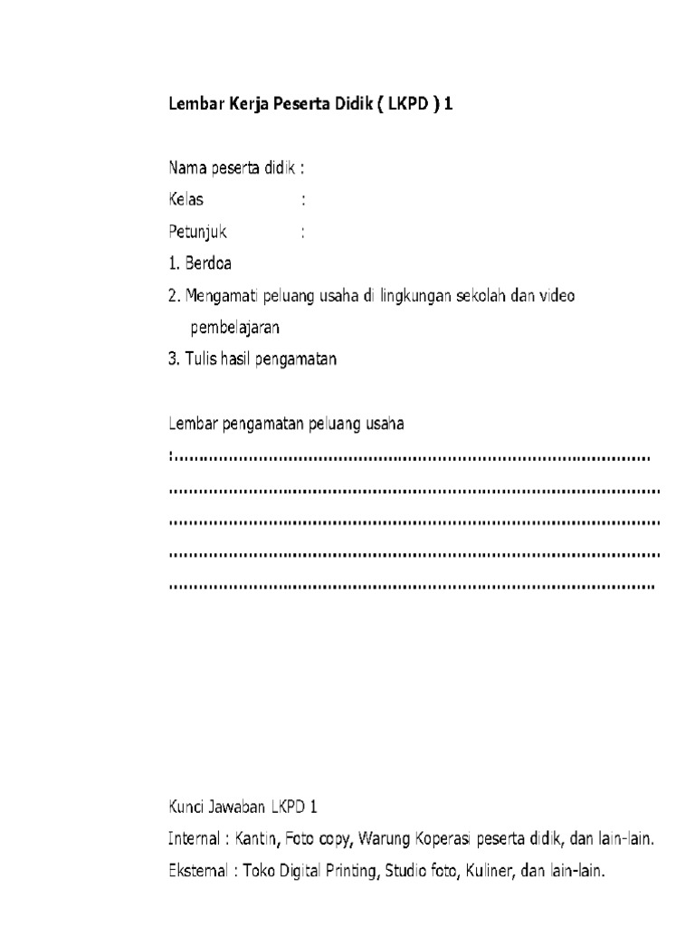 LKPD 1 Peluang Usaha | PDF