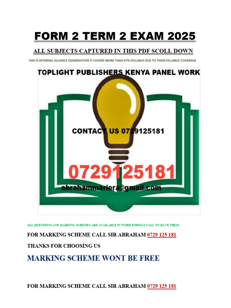 Form 2 Term 2 Exam 2025 | PDF | Anode | Chemistry