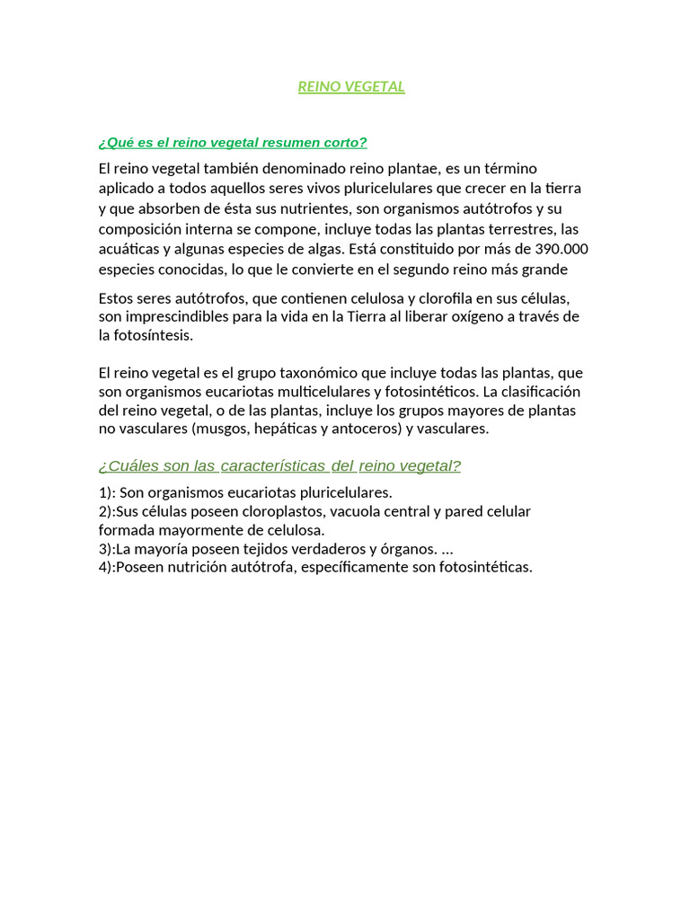 Características del Reino Vegetal | PDF