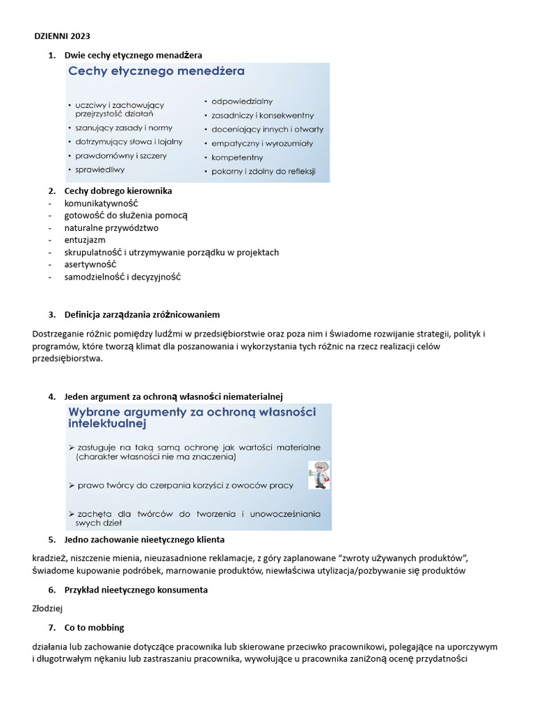 Etyka W Biznesie - Przypład Egzaminu | PDF