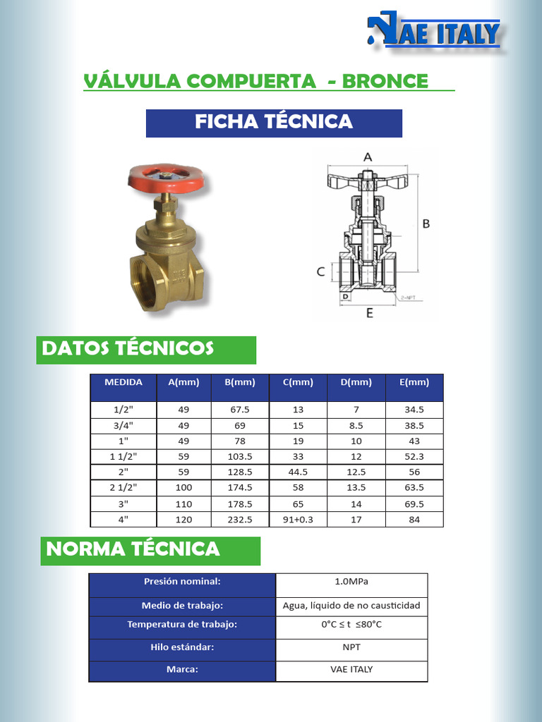 Válvula Compuerta - Ficha Técnica | PDF