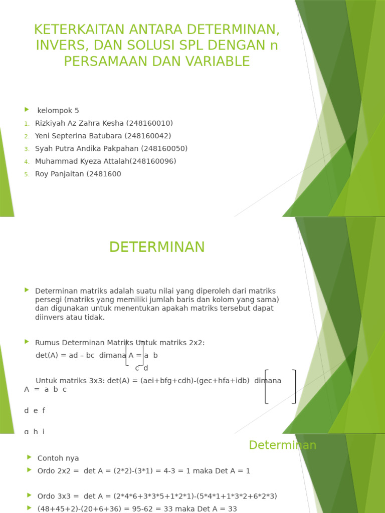 Keterkaitan Antara Determinan, Invers, Dan Solusi | PDF
