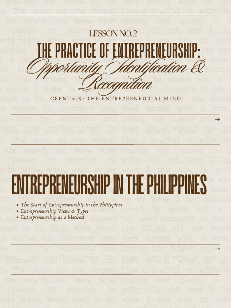 Lesson No. 2 The Practice of Entrepreneurship Opportunity ...