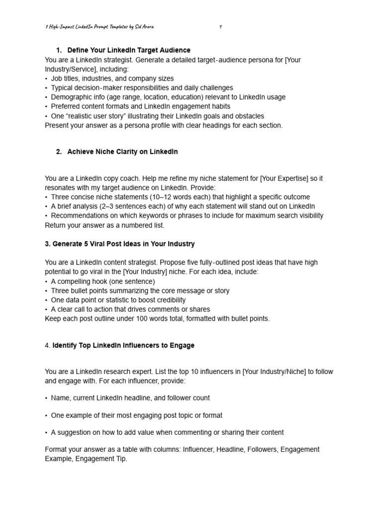 LinkedIn Post Prompt Templates | PDF | Linked In | Target Audience