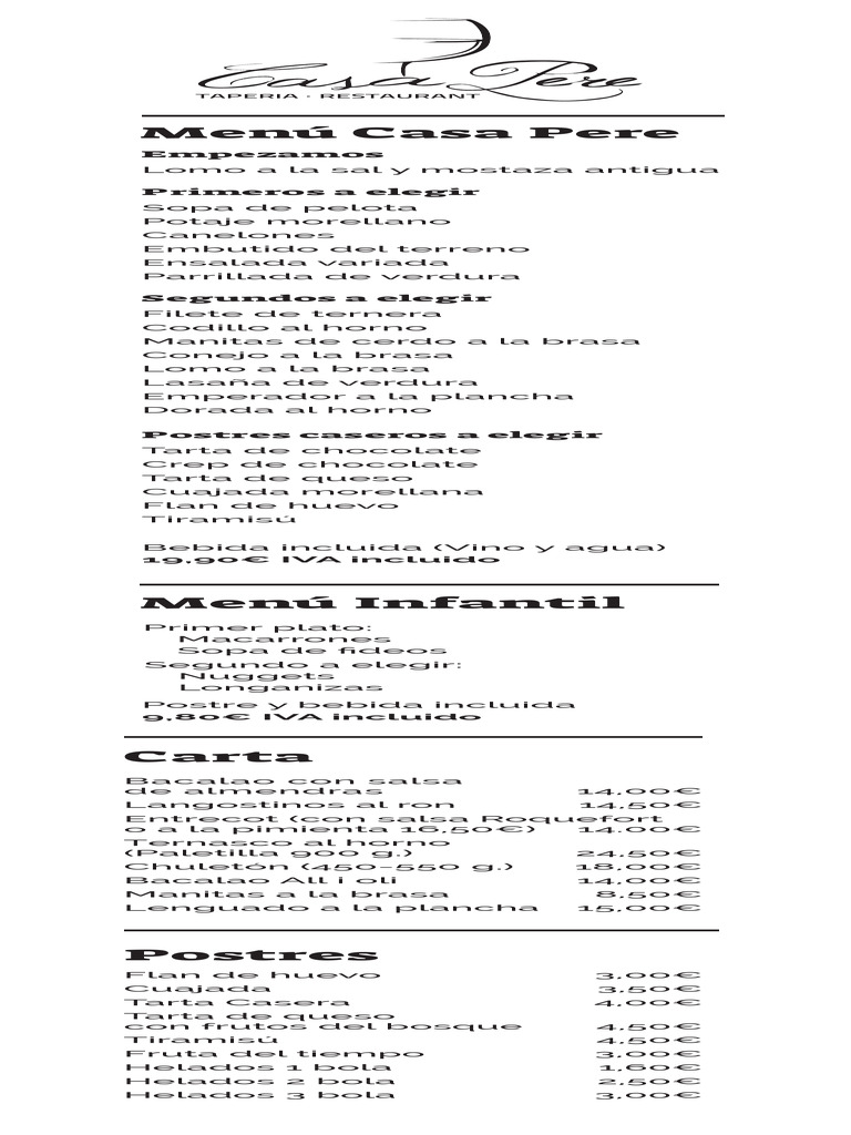 Casa Pere Menu Carta | PDF