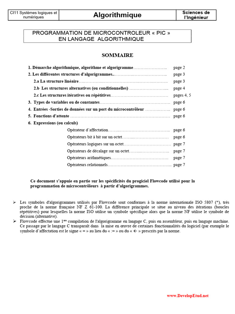 1 - Algo et program micro C | PDF | Structure de contrôle | Programmation